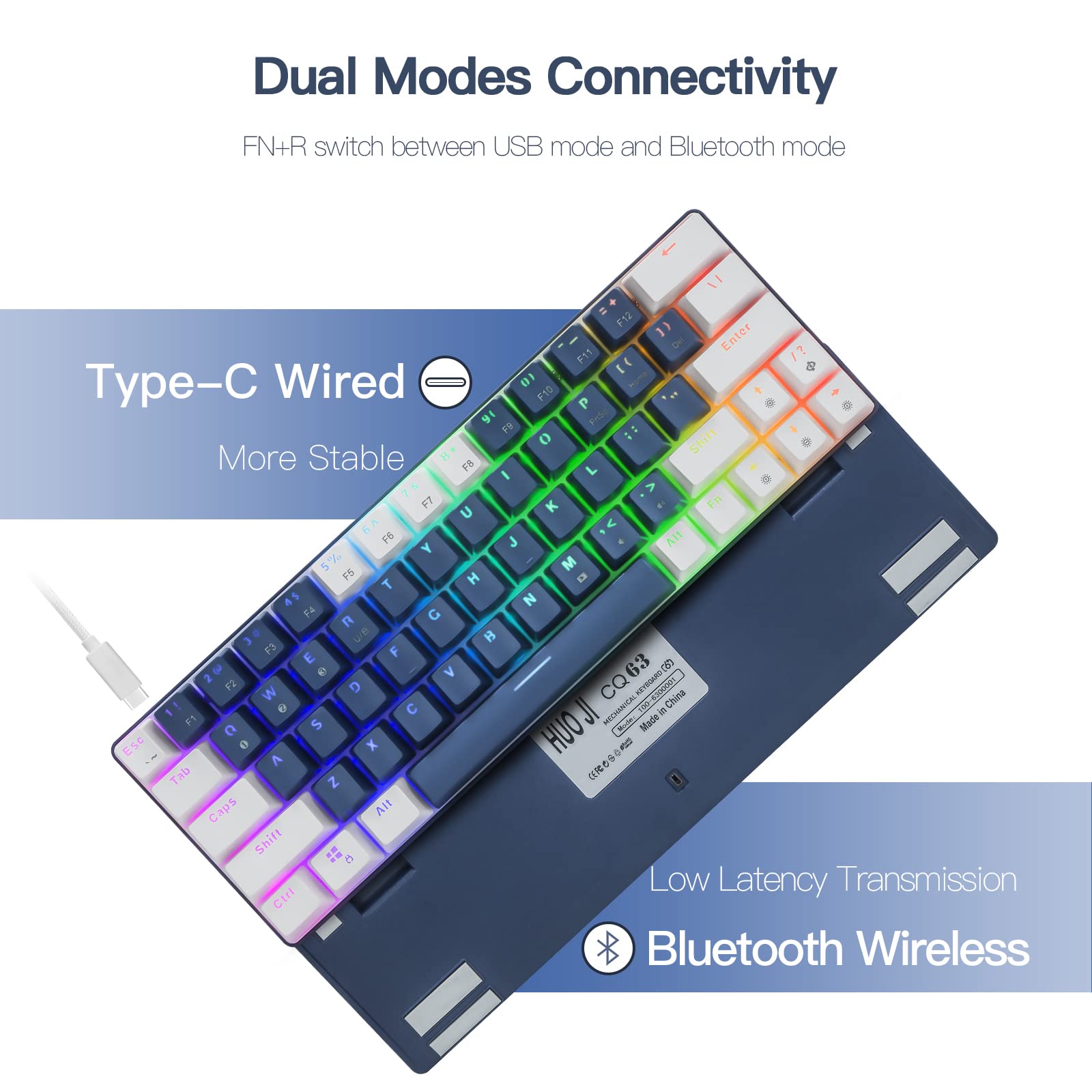 NORCHE 60% Mechanical Gaming Keyboard,Wired/Bluetooth 5.0 Modes,RGB Backlit Ultra-Compact Mini Keyboard, Compact 63 Keys Keyboard for PC/Mac Gamer,Office,Gaming,Homeoffice