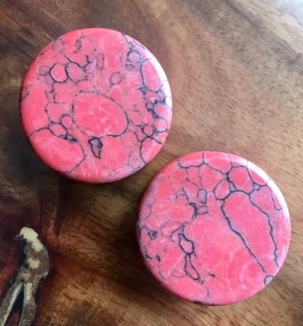 Lobal Domination PAIR of Red Turquoise Organic Stone Plugs Gauges - up to 38mm available! (7/8" (22mm))
