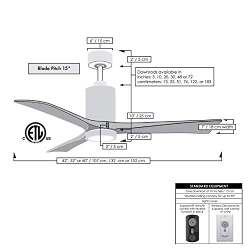Matthews PA3-TB-WA-60 Patricia Indoor/Outdoor Damp Rated 60" Ceiling Fan with LED Light and Remote & Wall Control, 3 Walnut Solid Wood Blades, Textured Bronze