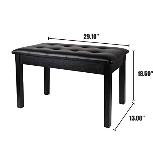 MU PU Leather Padded Piano Bench with Waterproof Cushion and Inner Solid Flip-Top Extra Music Storage for 2 People (Black)