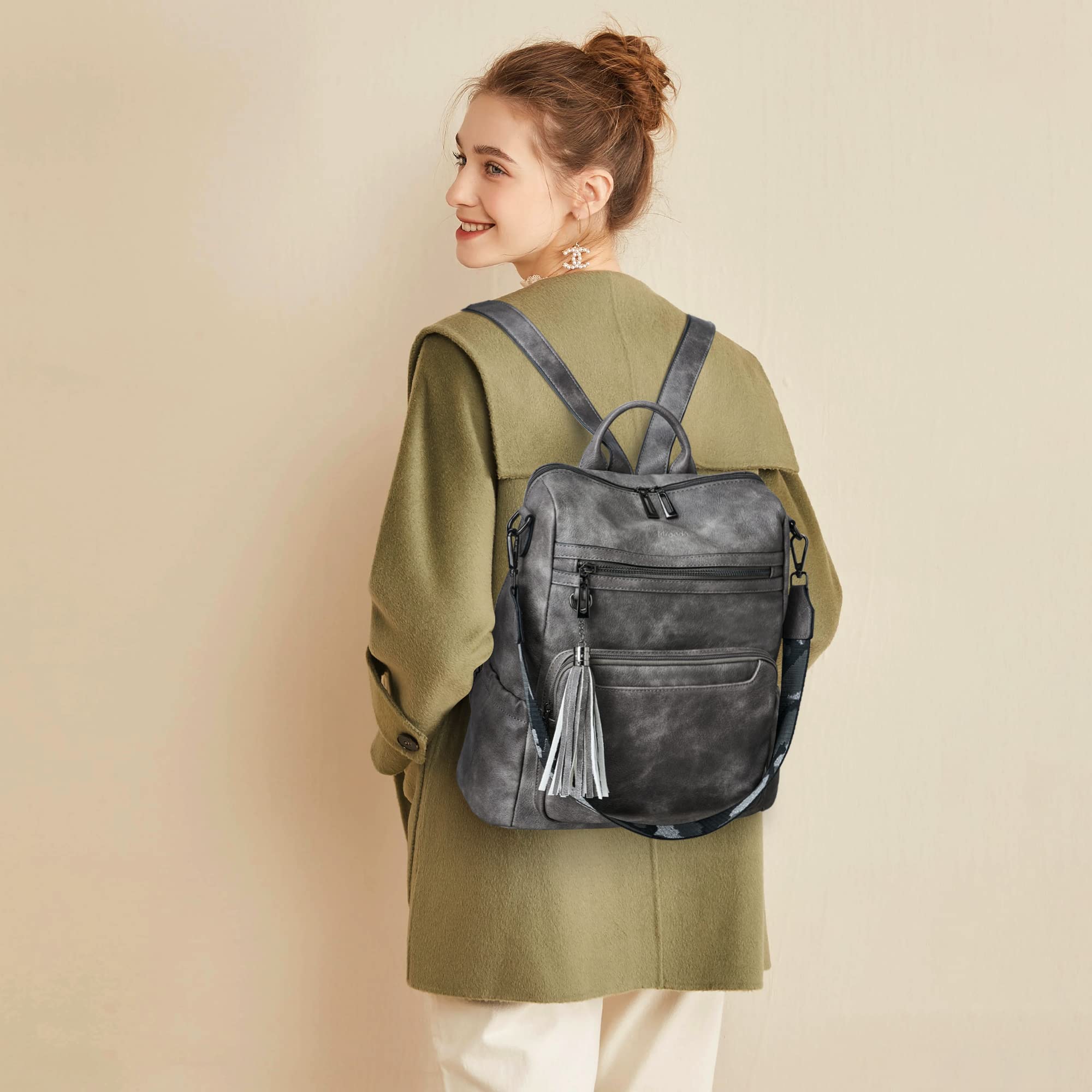Mroede Leather Backpack Purse for Women Fashion Designer Ladies Shoulder Bags Travel Backpack…