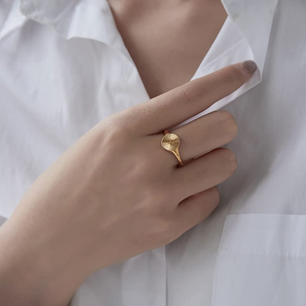 MYNENEY 14K Gold Plated High Polished Stainless Steel Stackable Wedding Rings for Women Ins Jewelry Gift (Cute Cuff Ring, 7)