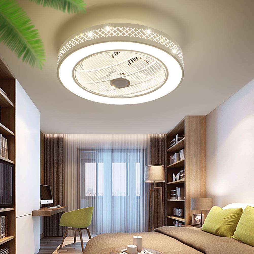 Minney Ceiling Fan with Light, 22 inches Semi Flush Mount Enclosed Shell, Fully Dimmable LED Lighting Caged Ceiling Fan with Remote Control for Low Profile Room