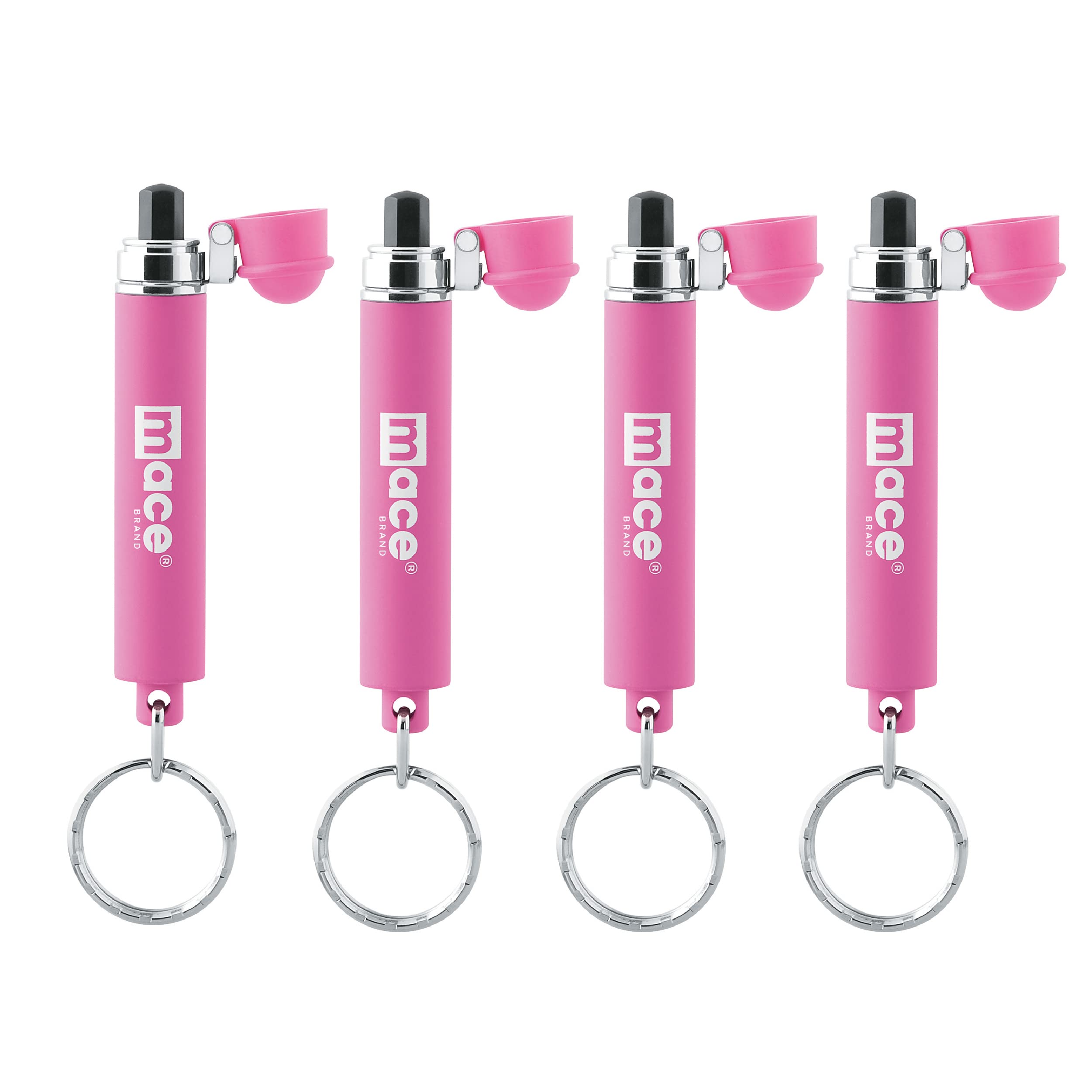 Mace Brand Police Strength Mini Keychain Pepper Spray Keyring Hard Case with Key Chain, for Women (Pink 4-Pack)