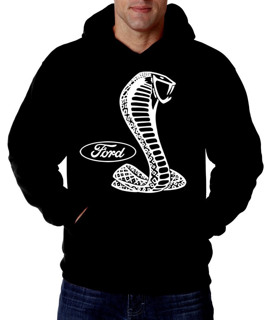 Lucky Ride Mustang Cobra Logo Mens Sweatshirt FORD Mens Pullover Hoodie Black,X-Large