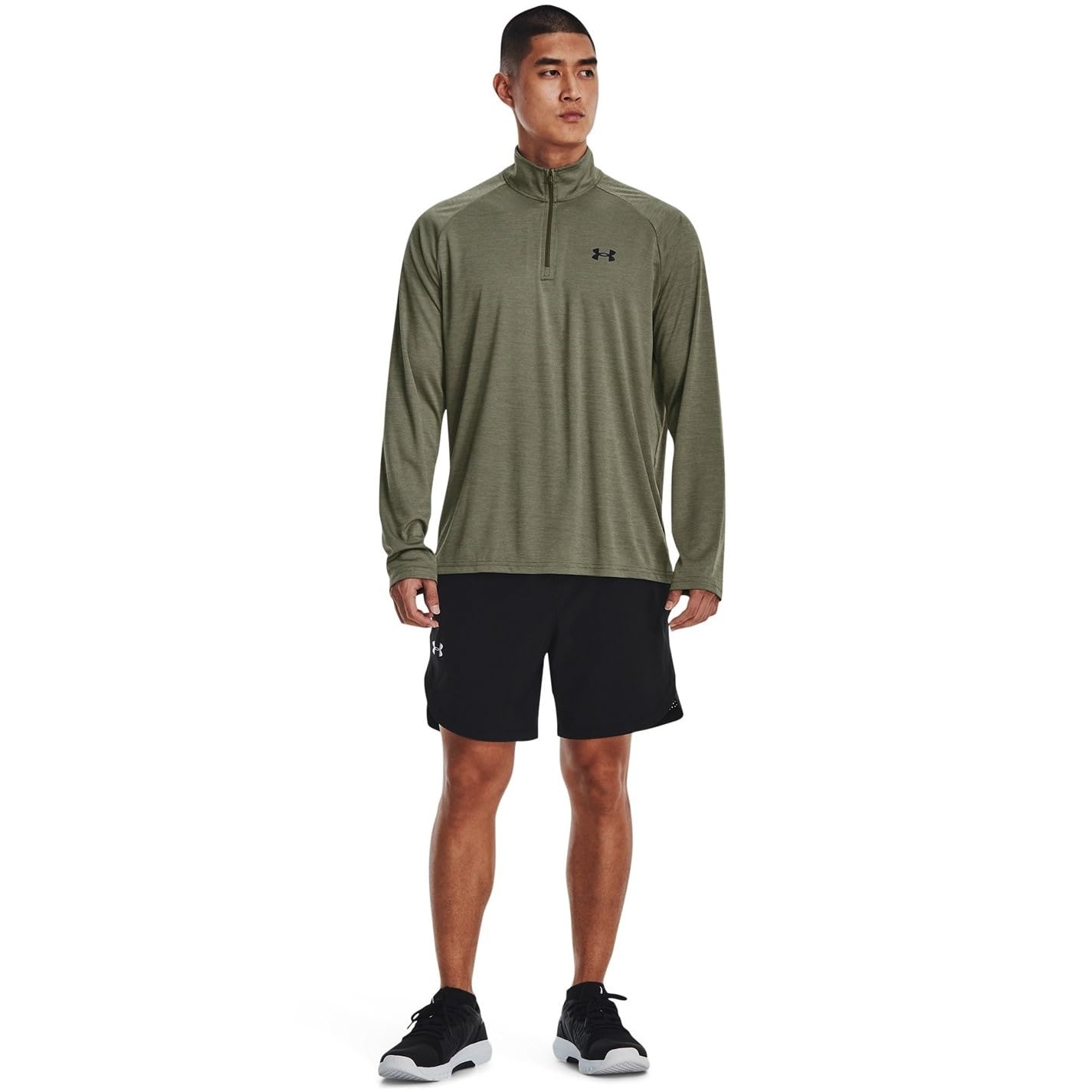 Under Armour Men's Velocity 2.0 1/4 Zip Loose Olive Long Short Sleeve Shirt (XL)
