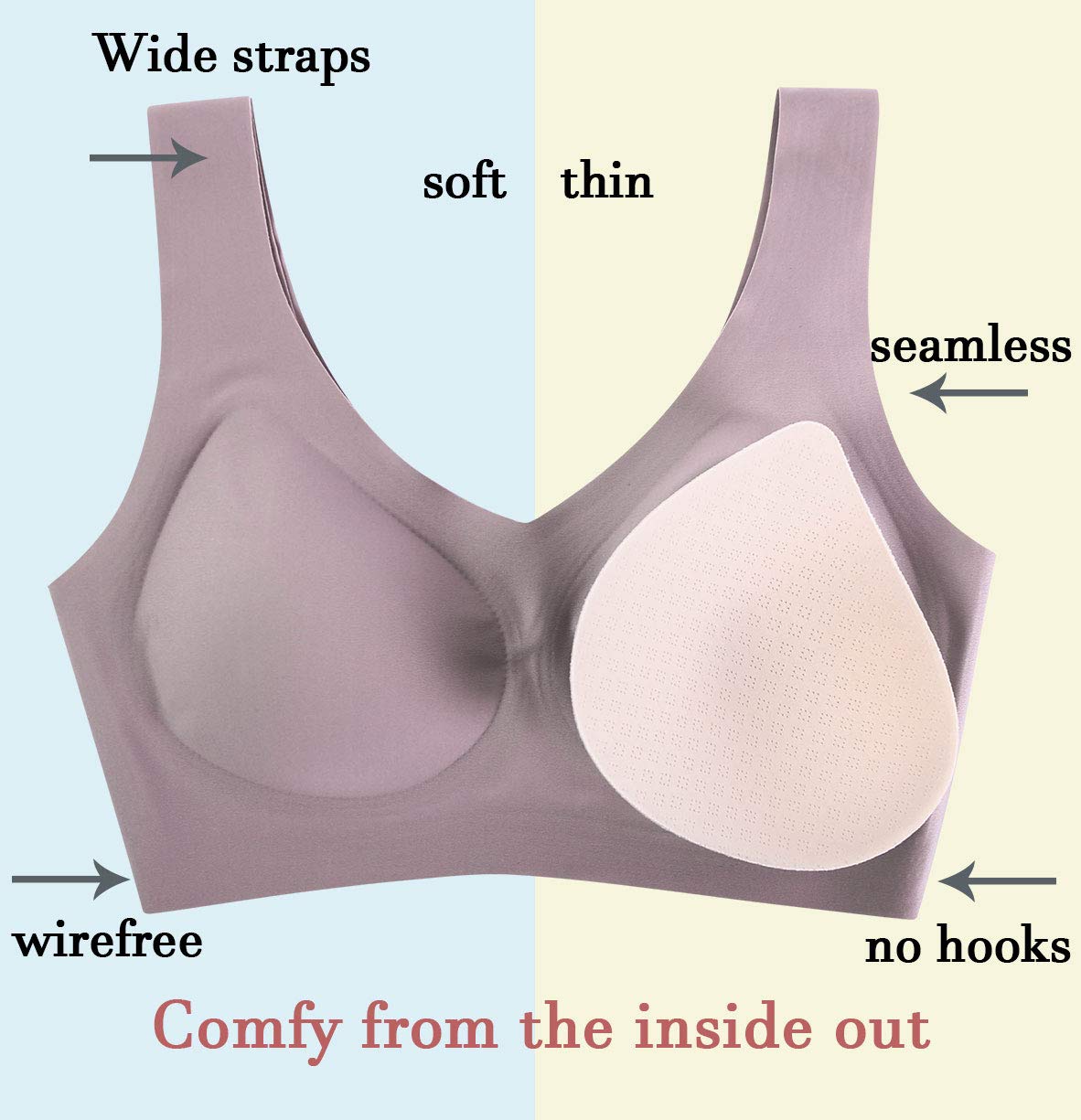 Schkleier Women's Seamless Wire-Free Sleeping Leisure Yoga Bra, Comfort Scoop V Neck with Removable Pads
