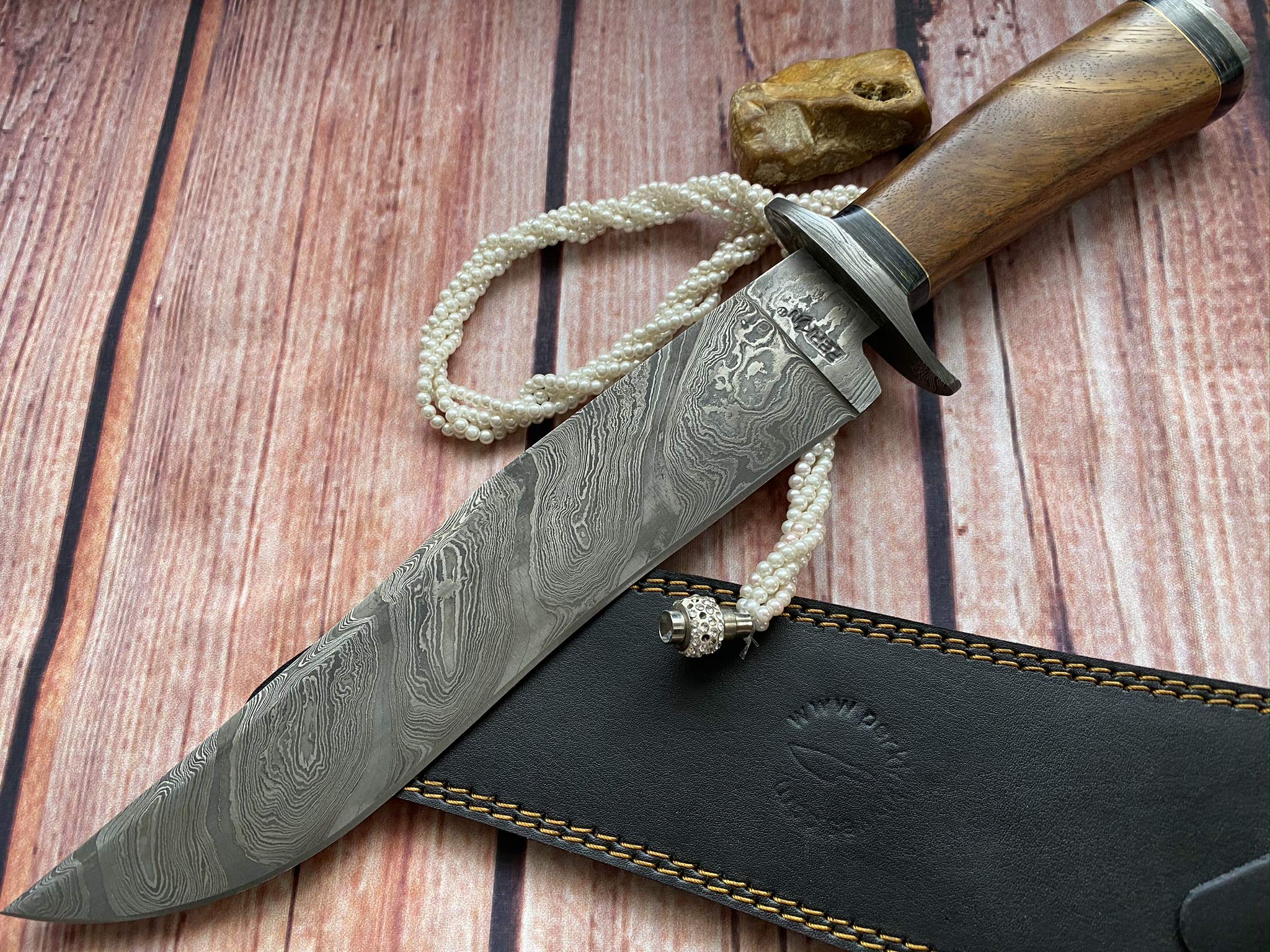 Perkin Hunting Knives 15 Inches Damascus Steel Knife Fixed Blade Hunting Knife With Sheath