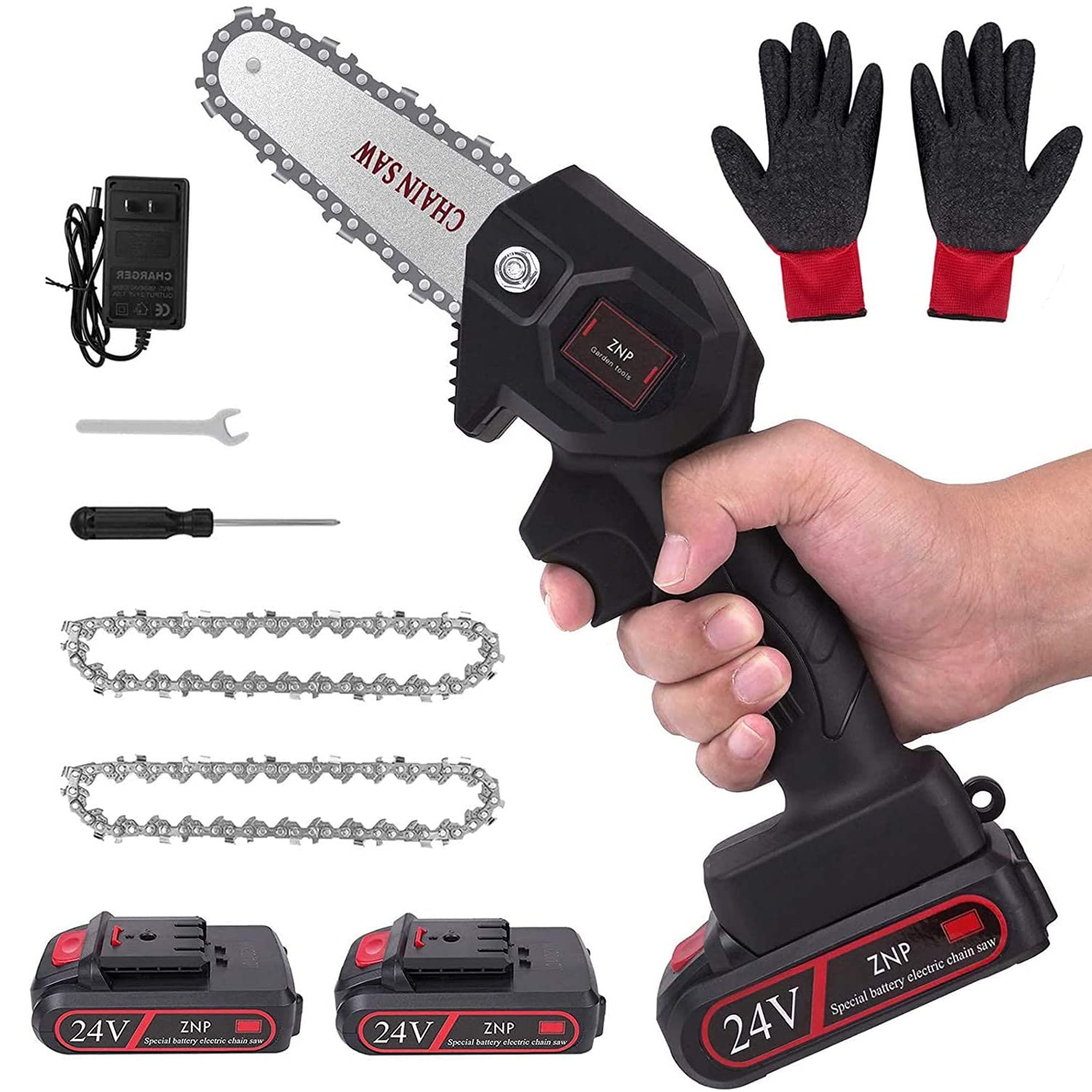 Mini Chainsaw, 4-Inch Cordless Battery Mini Chainsaw Portable Electric Chainsaw, Pruning Shears Chainsaw for Garden Bush Tree Branch Wood Cutting(2Pcs Batteries)