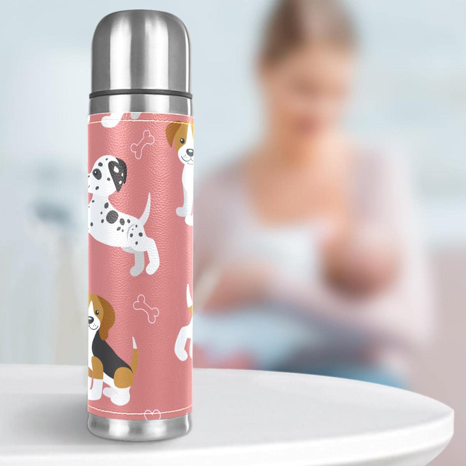 Stainless Steel Leather Vacuum Insulated Mug Puppy Dog Beagle Thermos Water Bottle for Hot and Cold Drinks Kids Adults 16 Oz