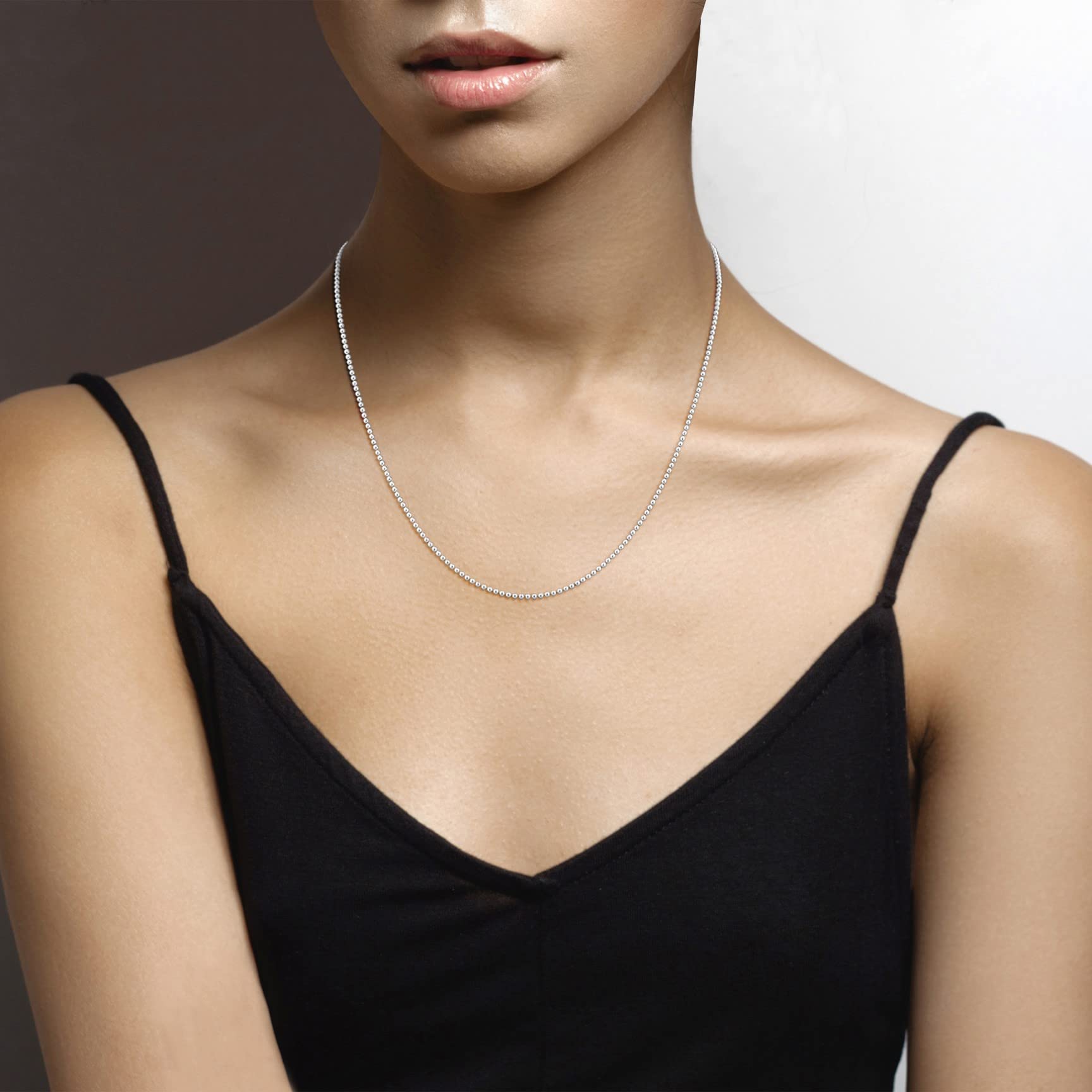 Miabella Italian 925 Sterling Silver 2mm Ball Chain Solid Bead Necklace Made in Italy(Length 20 Inches)