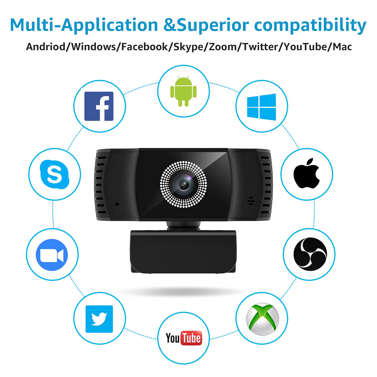 Svarog Webcam with Microphone, Autofocus 1080P HD Webcam with Privacy Cover & Tripod,USB 2.0 Desktop PC Web Camera,Plug and Play,60° Wide-Angle View for Gaming Conferencing Study Streaming Zoom