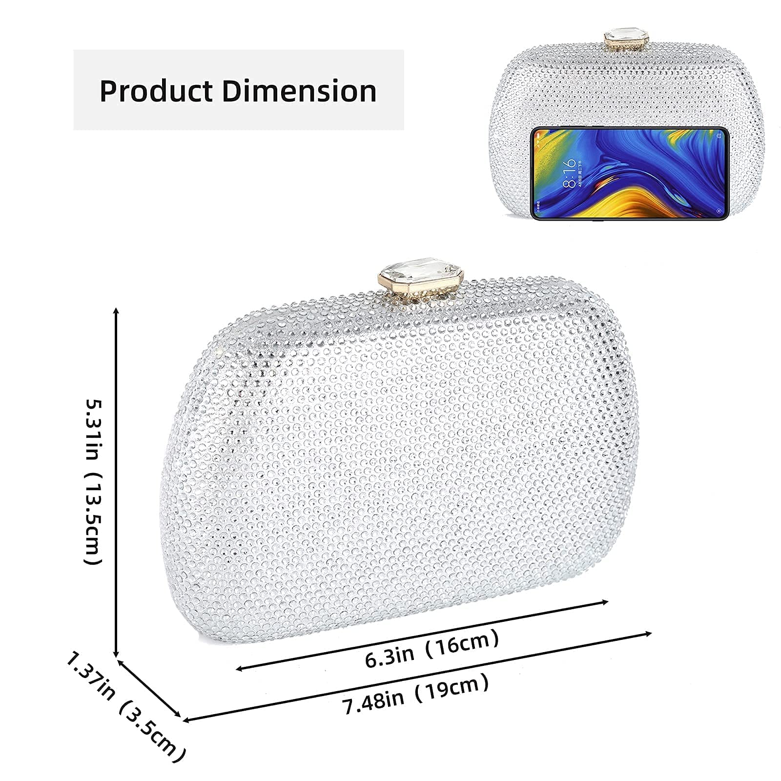 RAPENG Women's Evening Bag Rhinestones Glitter Clutch Wedding Bridal Purse Sparkle Cocktail Party Prom Handbag (silver)