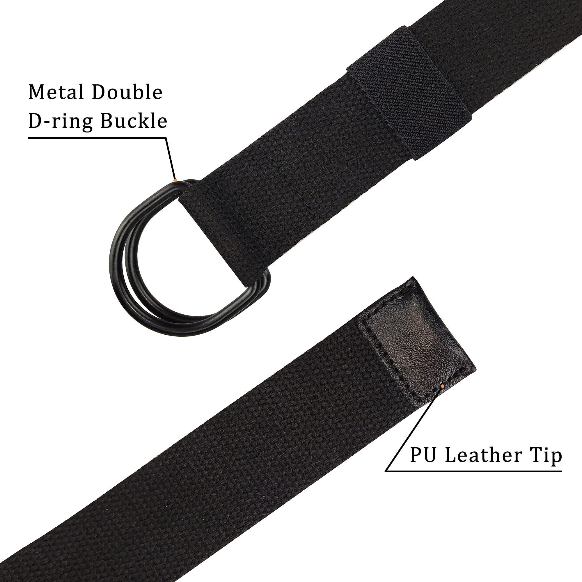 macoking Canvas Belt, Military Web Black Belt Women/Men with Double D Ring Buckle 43" long for waist 31"-35"