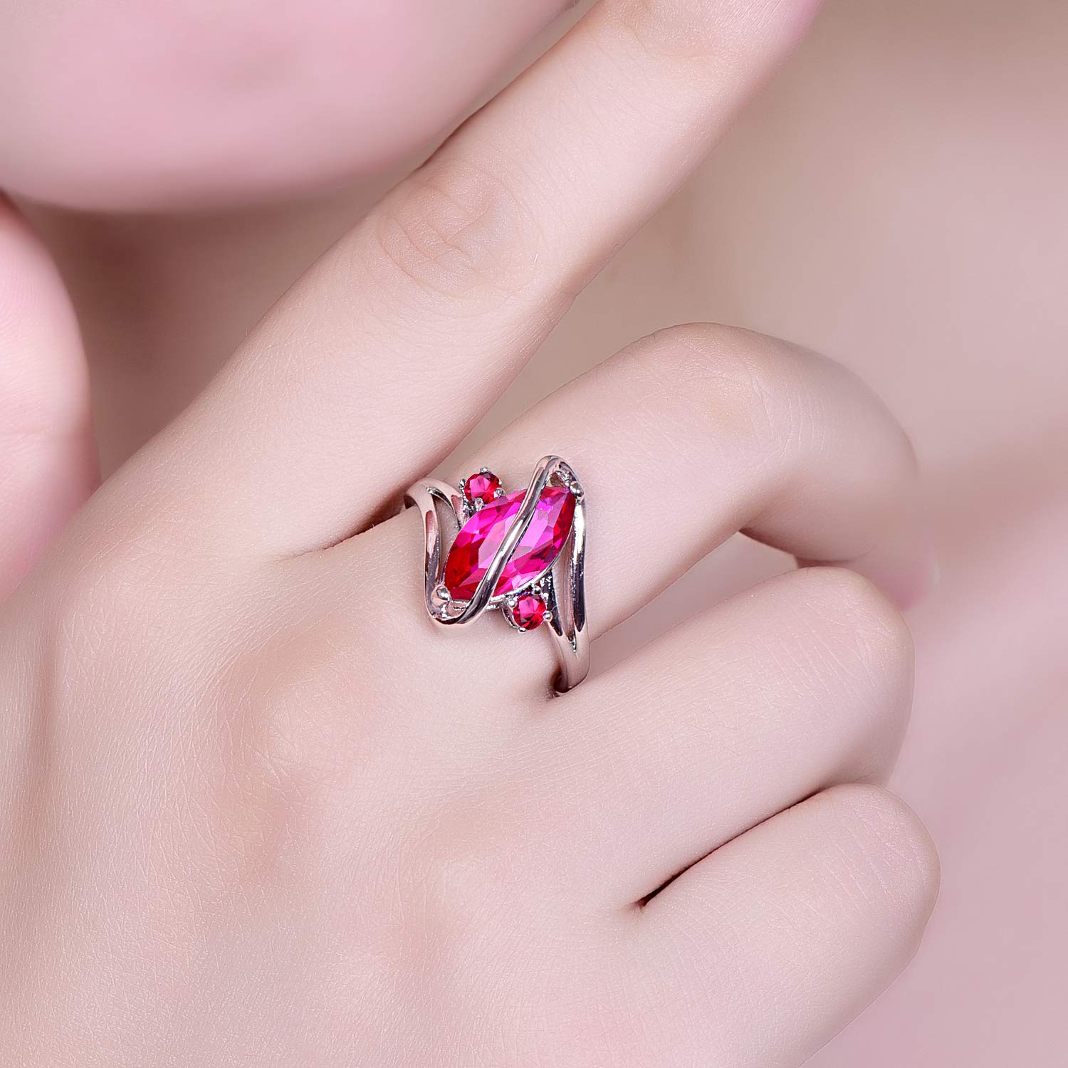 Psiroy 925 Sterling Silver Plated Created Ruby Spinel Filled Marquise Cut Rings for Women Size 12