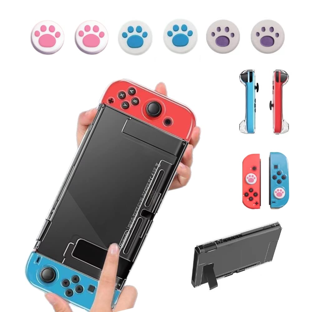 Switch Accessories Bundle, Peniobnm 13 in 1 Switch Accessories Kit Includes Switch Case, Adjustable Stand, 2 Tempered Glass Screen Protectors, Crystal Case for Console, 6 Thumb Grip Caps, Purple