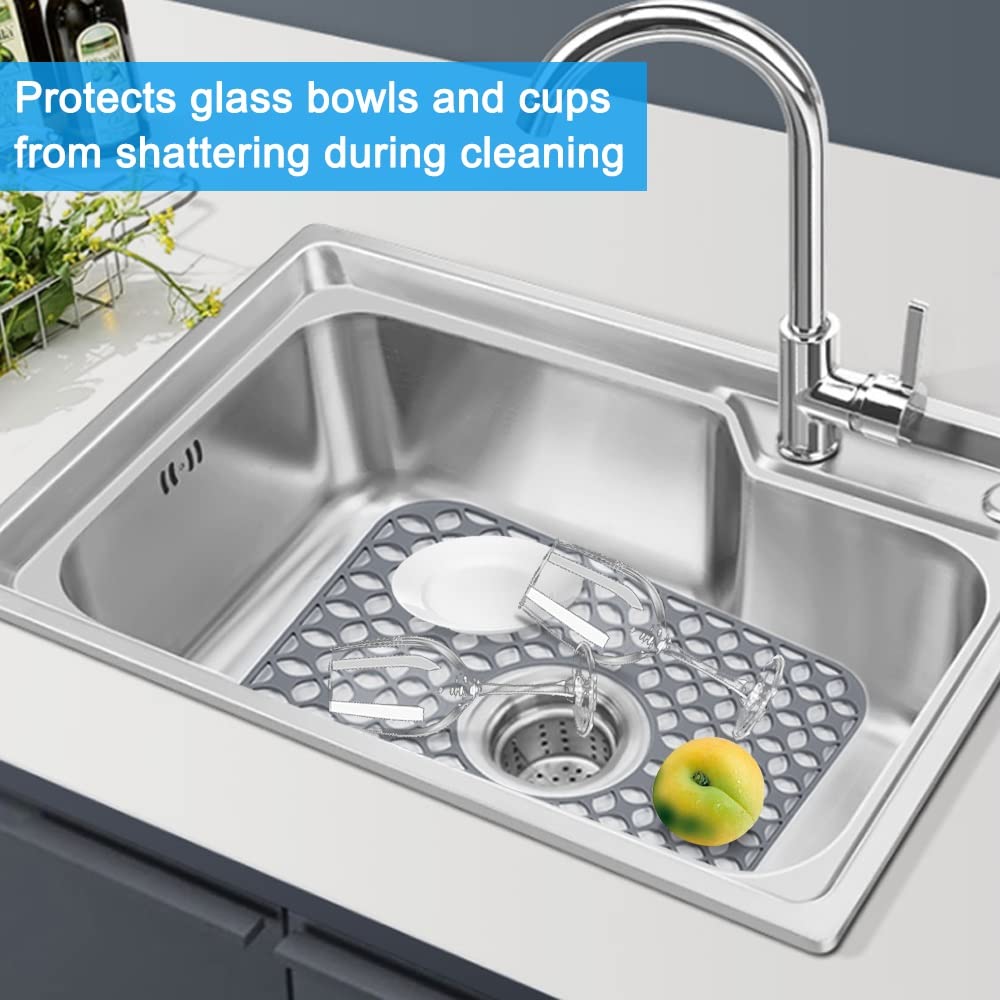 LucyPhy Silicone Sink Mat for Kitchen Sink Good Grips Non-slip Sink Protector Sink Mat Grid for Bottom of Farmhouse Sink(Flower Pattern,Centre hole,1PCS)