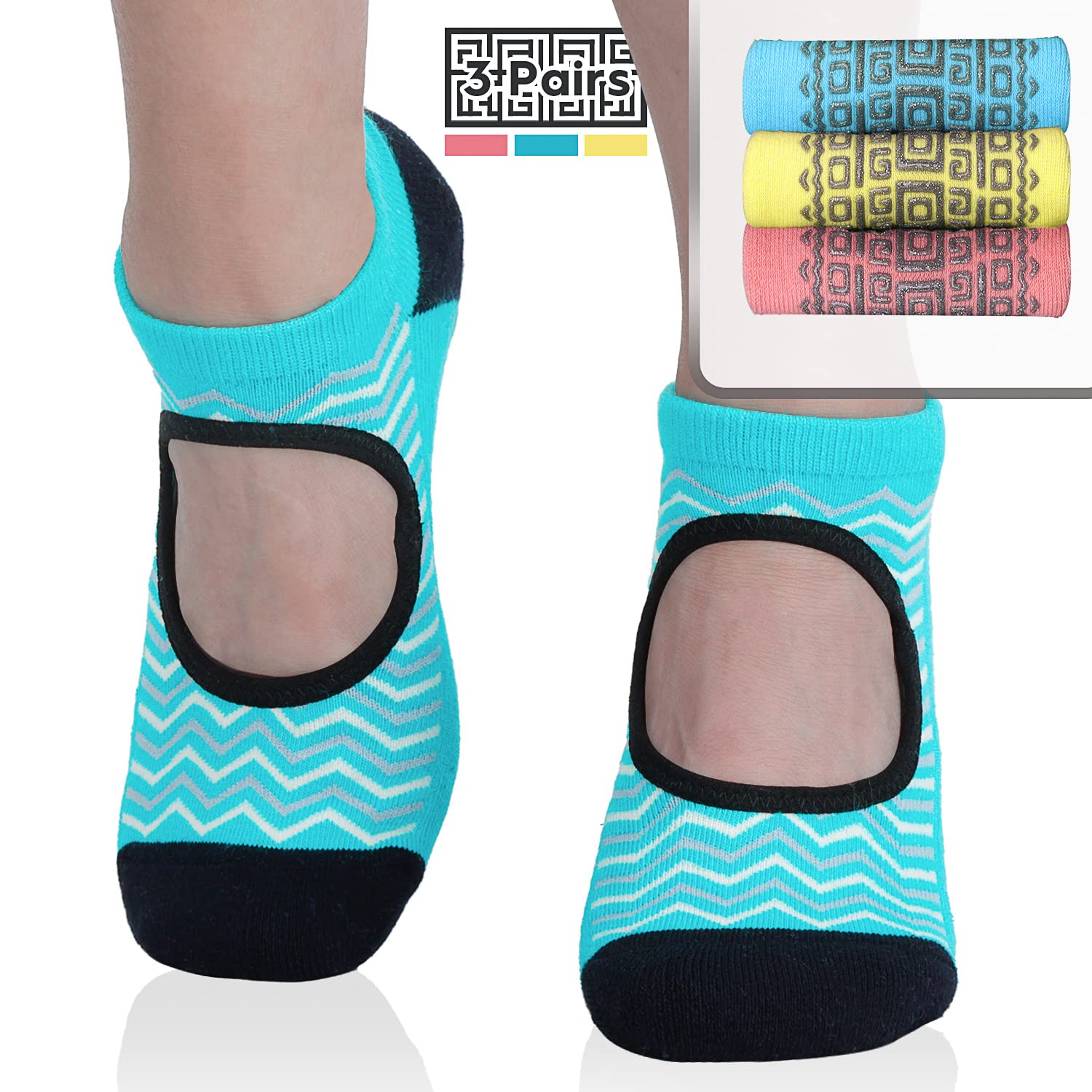 unenow Non Slip Grip Yoga Socks for Women with Cushion for Pilates, Barre, Home