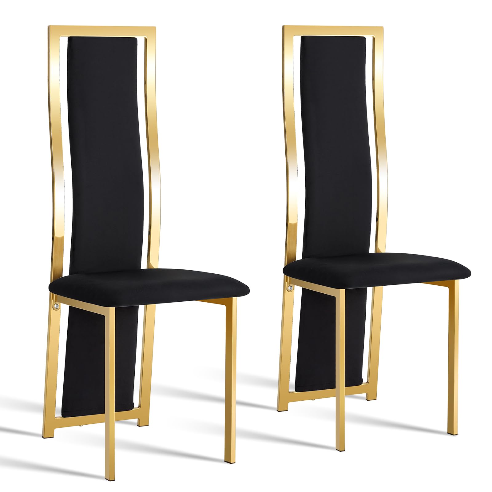 ME2 Dining Chairs Set of 2, Sleek Golden Stainless Steel Legs, Leather Upholstered Dining Chairs for Kitchen and Dining Room (White)
