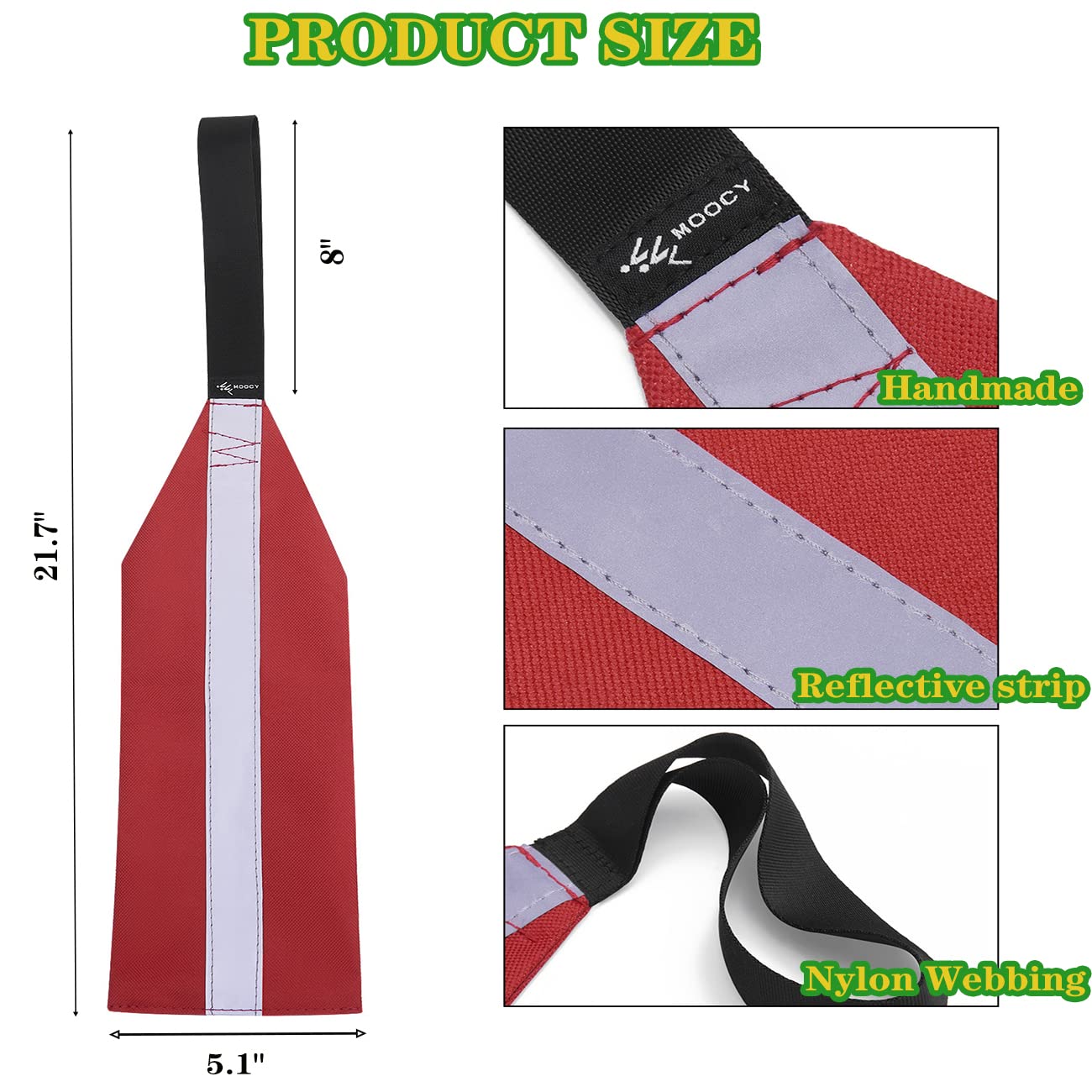 MOPHOEXII kayak safety flag canoe flag towing flag,kayak accessories safety kit,red kayak flag with Webbing Fit for Kayaks Canoes(Red with Reflective Strips)