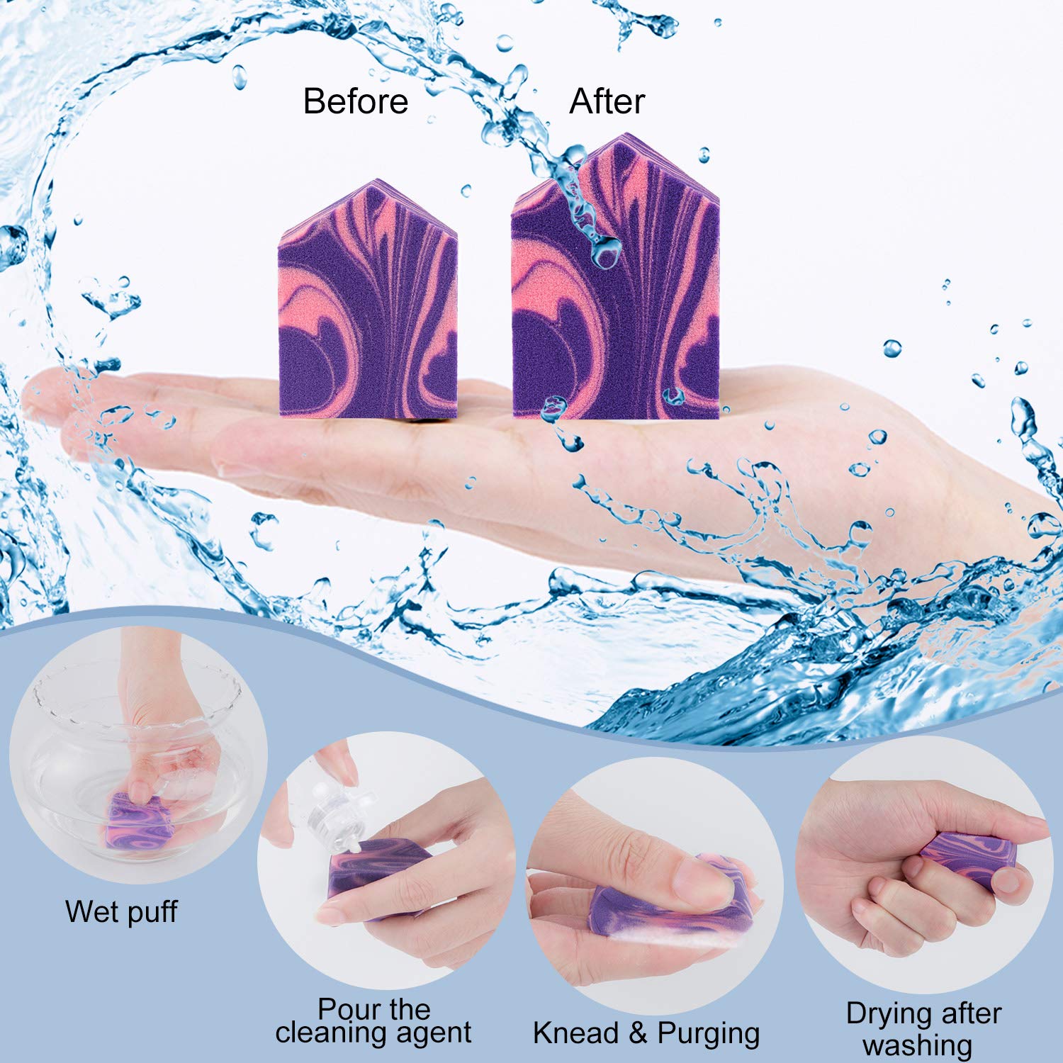 Miss Gorgeous Makeup Sponge Blender, Great for Blending Foundation and Concealer, Latex-Free Makeup Wedge, Jumbo Size, 12 Count (Purple)
