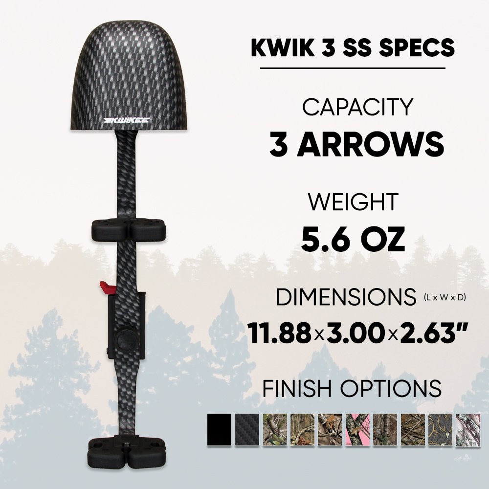 Kwikee Kwiver Kwik 3 SS 3 Arrow Bow Quiver for Archery and Hunting - Quick Detach, Lightweight, Quiet Shooting, Carbon Black