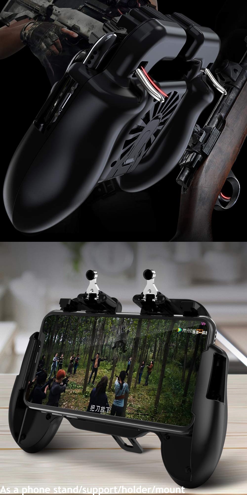 Mobile Game Controller with Cooling Fan for Fortnite PUBG,Smartphone Game L1R1 Triggers Controller Joystick Gamepad w/Aim and Fire Buttons for 4.7-6.5" Android iOS iPhone