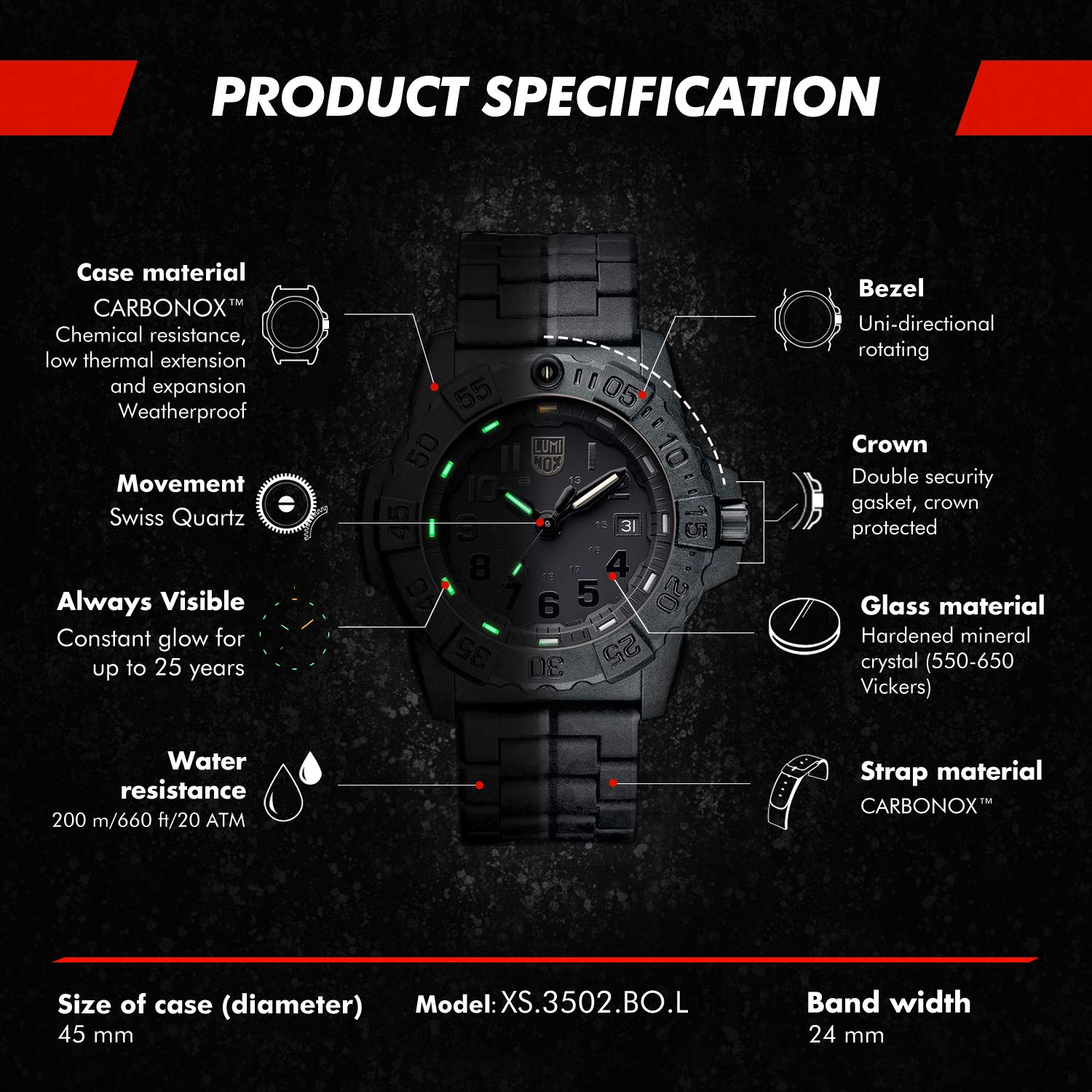 Luminox Men Year-Round New NavySEAL Carbon Compound 3500 Series Quartz Watch