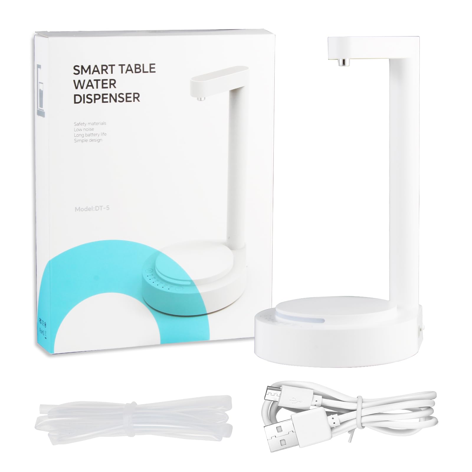 LED Bedside Water Dispenser,Desktop Water Bottle Dispenser,New upgrade LED Light and Touch buttons, Portable 5 Gallon Water Dispenser,with 7 Levels Pumping and Light,Suitable for Home, Office, (white)
