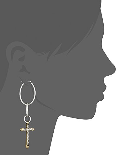 Lucky Brand Women's Hammered Hoop Cross Earring Silver Drop Earrings