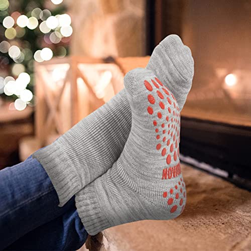 NOVAYARD 3 Pairs Slipper Socks Thick Wool Socks Non Slip Hospital Grip Cozy Socks Men Women(Grey,Large)