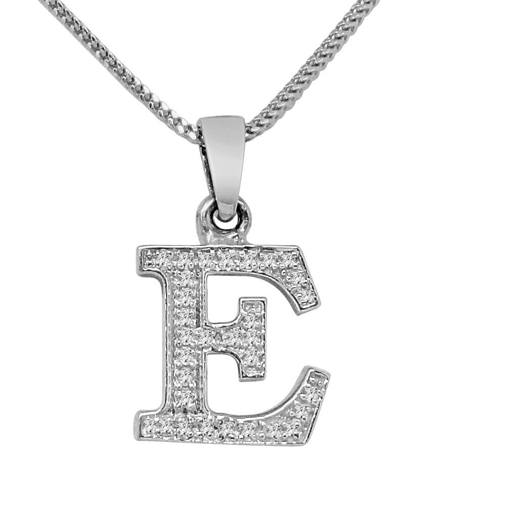 USDIAMONDKING 100% 10k Real White Gold Genuine Diamond Alphabet A-Z Initial Mini Charm Pendant (E)