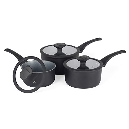 Russell Hobbs RH02131EU7 Saucepan Set, 3 Piece Non-Stick Induction Pans with Lids, 16/18/20cm, Tall Body for Larger Capacity Batch Cooking, Use Little or No Oil, Crystaltech Graphite Collection