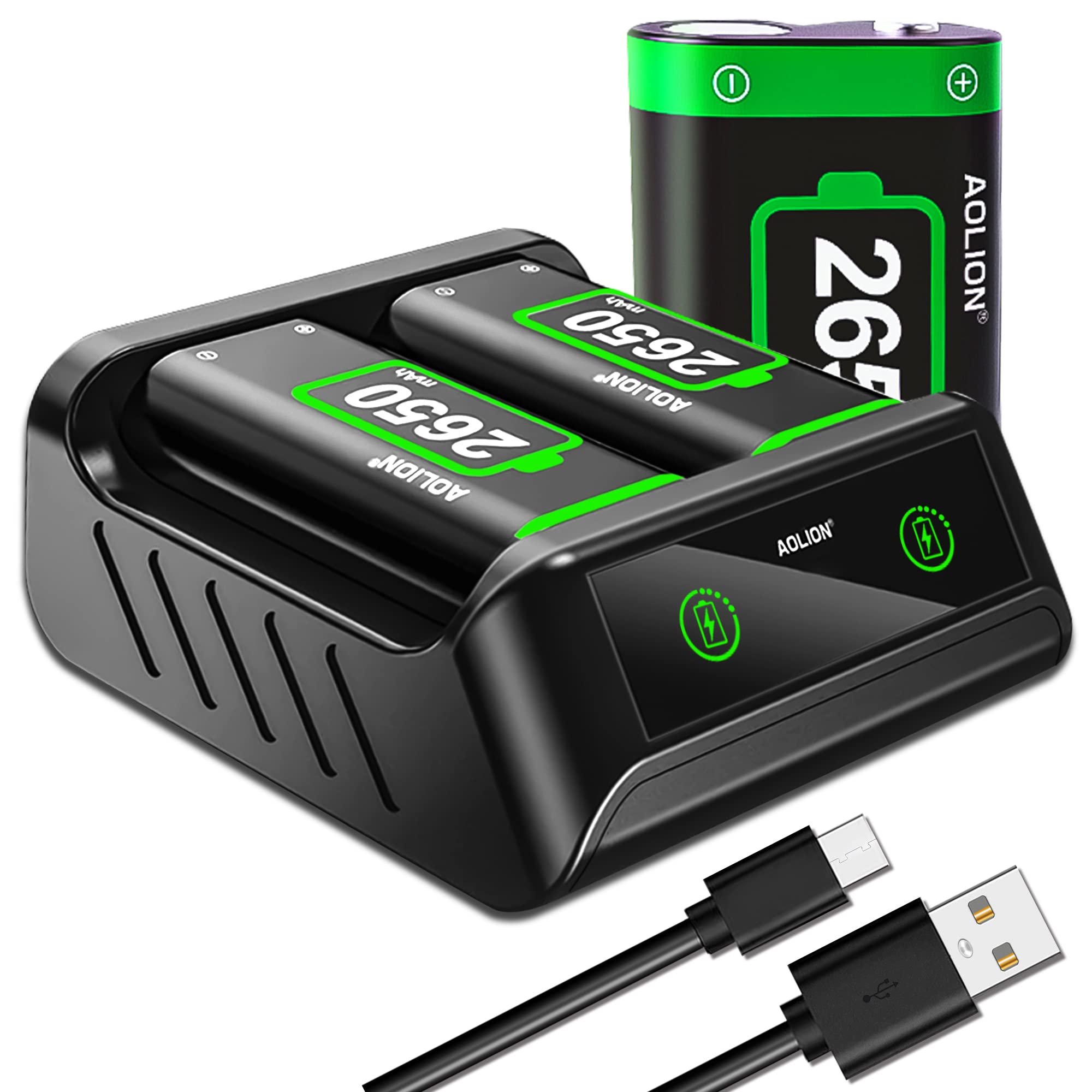 Rechargeable Battery Pack for Xbox One/Xbox Series X/S, 2 Pack Controller Battery Pack Play and Charge Kit with Charger Station and USB-C Charging Cable for Xbox 1 S/X/Elite Wireless Remote