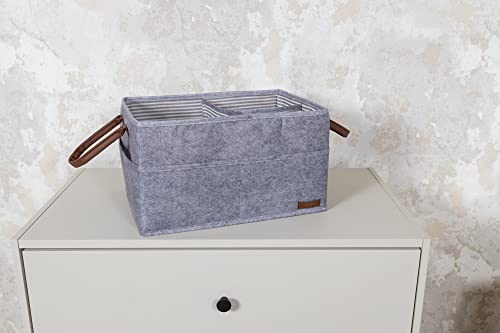 Pazar Kapısı Felt Mixed Fabric Baby Diaper Caddy Organizer 9 Compartments With Leather Handles - Baby Clothes Organizer - Nursery Storage Bin and Car Organizer for Diapers And Baby Wipes (grey)