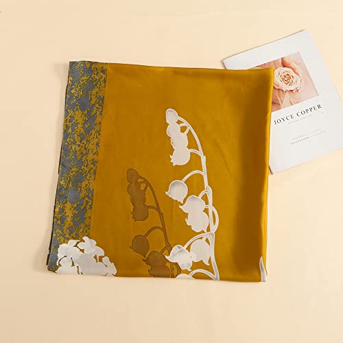 Qyx Women's Fashion 100% Mulberry Silk Large Scarf-Lady Long Designer Flower Pattern Satin Shawl Wraps for Gift (Tulip-Yellow)