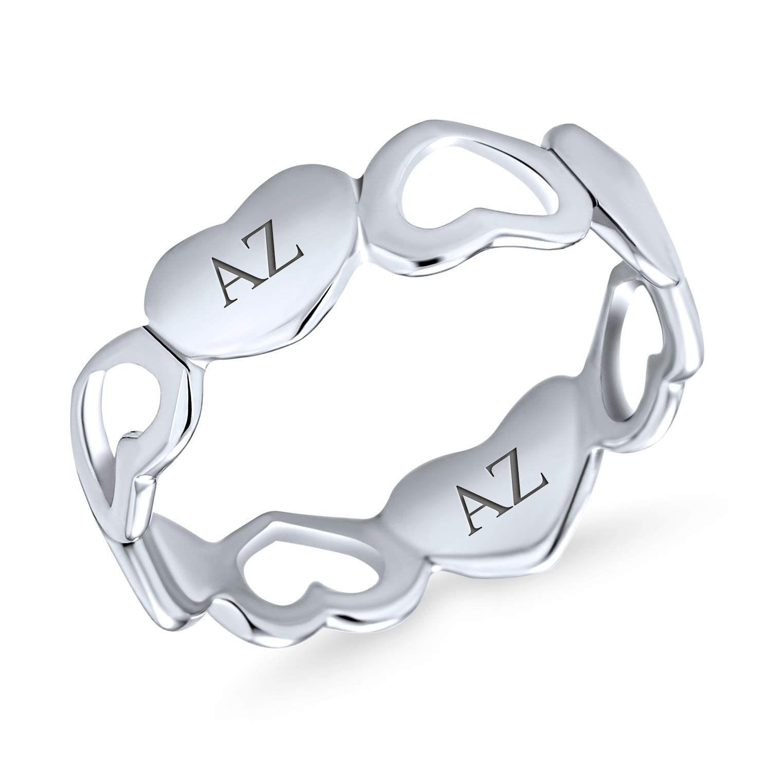 Personalized BFF Friendship Alternating Romantic Open Heart Eternity Band Promise Ring For Women Teen Girlfriend .925 Sterling Silver Customizable