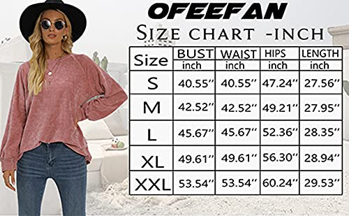 OFEEFAN Oversized Pullover Chenille Sweaters for Women Crewneck Balloon Sleeve Shirts Pale Mauve XL