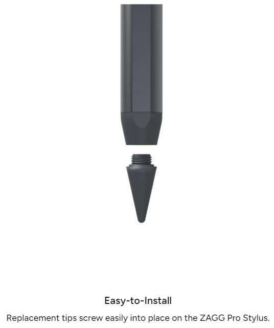 ZAGG Pro Stylus Replacement Tips - 4 Pack - Easy Screw-On Design for Precise, Tilt-Sensitive Drawing and Note-Taking - Compatible with iPad, iPad Pro, iPad Air, and More, Black