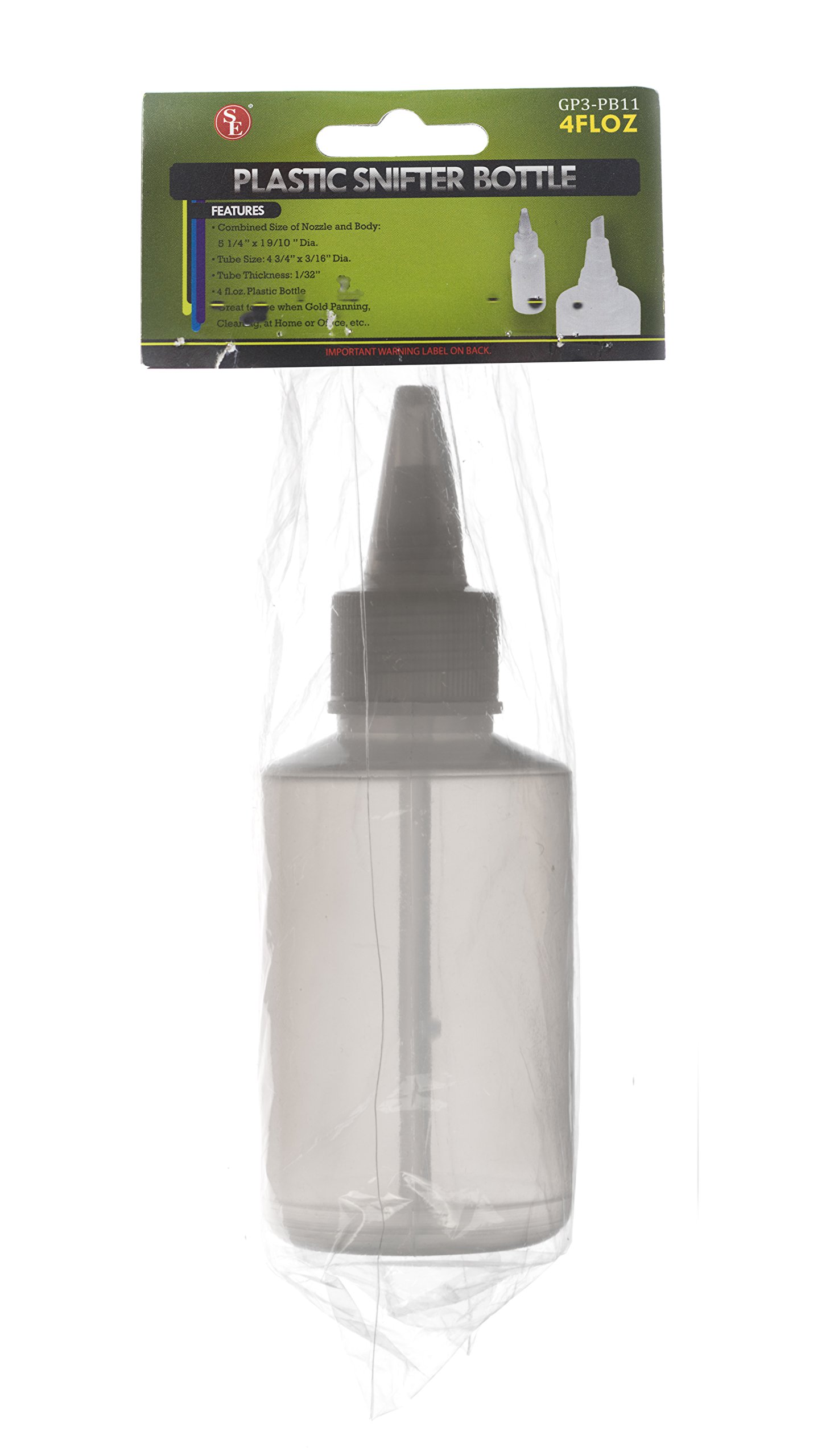 SE 4 Ounce Plastic Snuffer Bottle - Use with Gold Pans and Gold Sifters to Suction Gold Flakes