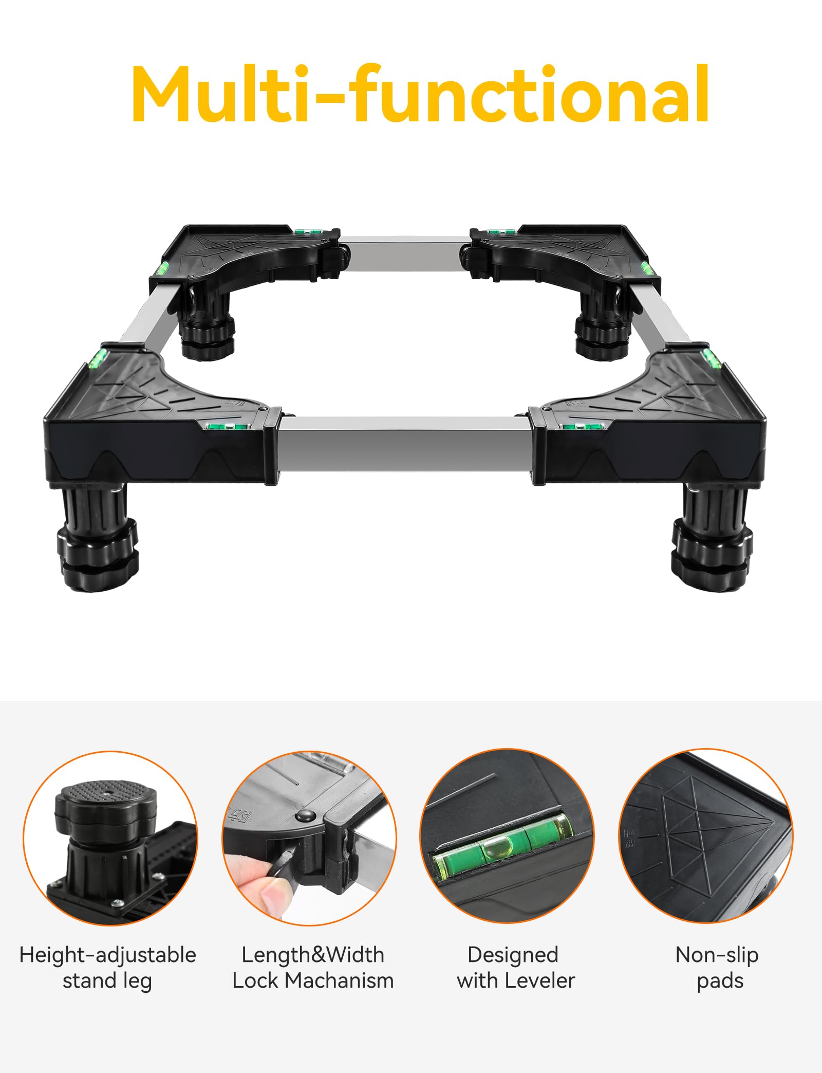 Mini Fridge Stand with Storage, Mini Fridge Organizer, Adjustable Size Height Universal Stand Mini Fridge accessories, Mini Fridge Cabinet, for Dryer, Washing Machine, Refrigerator, Furniture Sliders
