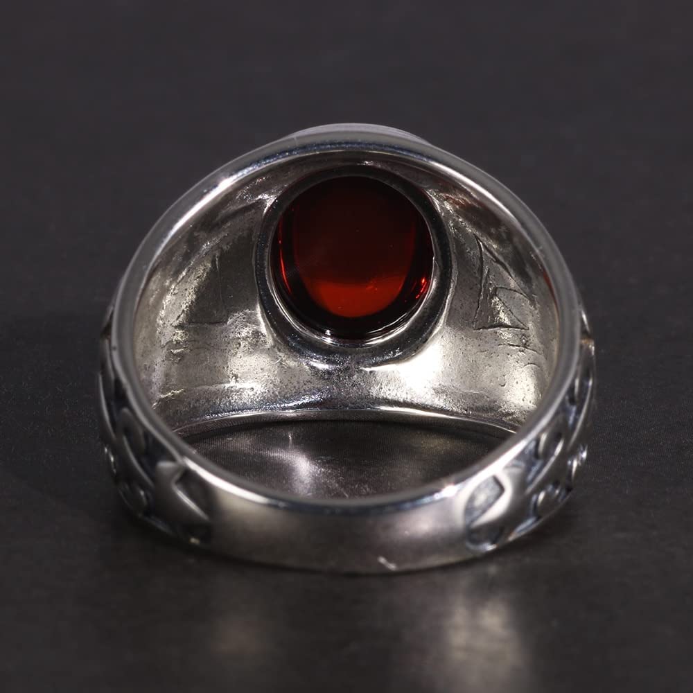 Red Garnet S925 Silver Damon salvatore heart TVD Ring Real ring For Men or woman, leaves Engraved, gemstone Fine Jewelry (9)