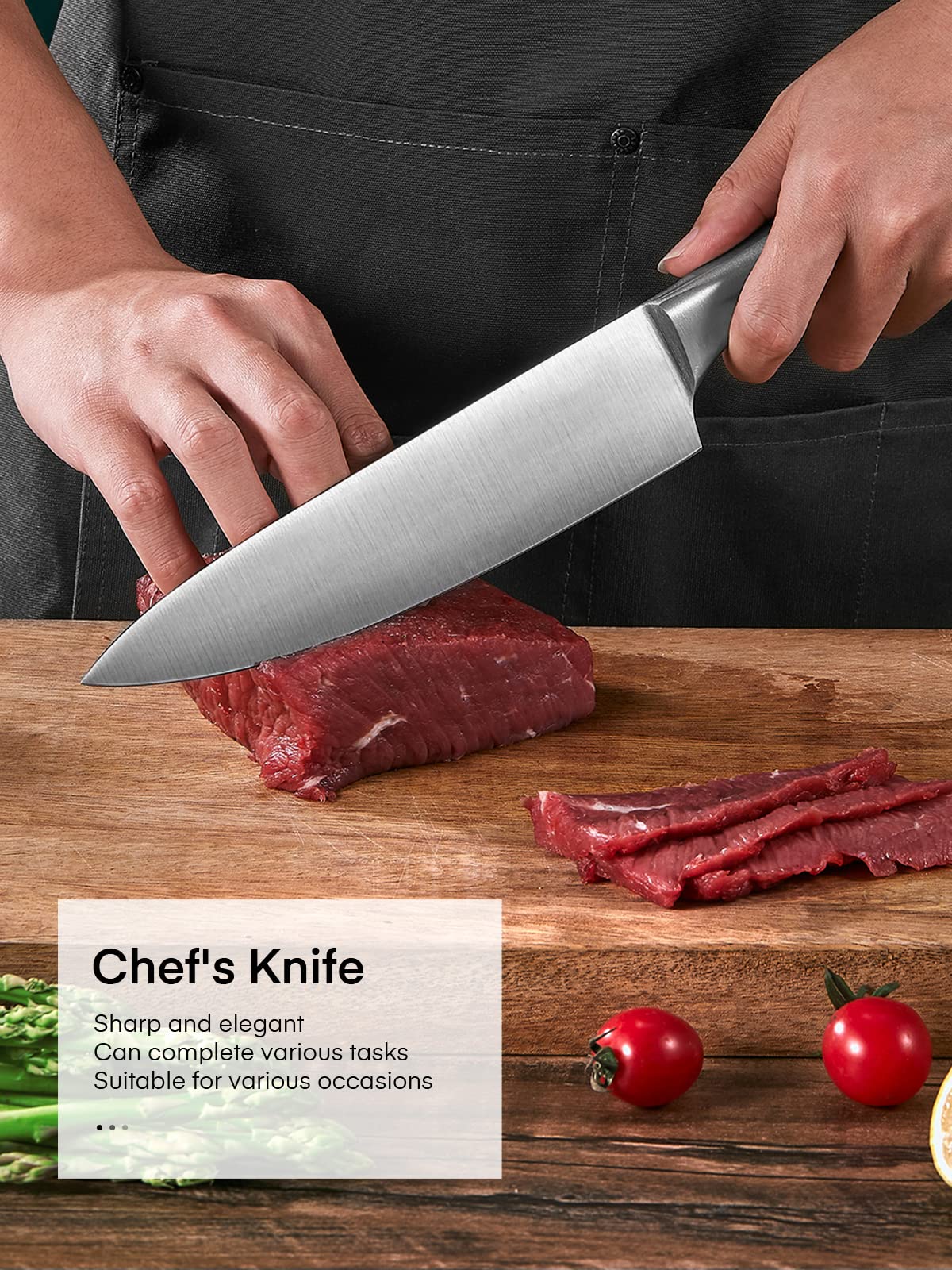 ZAWS Knife Set, 16PCS Stainless Steel Kitchen Set with Hollow Handle, Super Sharp One Piece Design Knives Black Wood Block, Including Chef Knife, Bread Steak