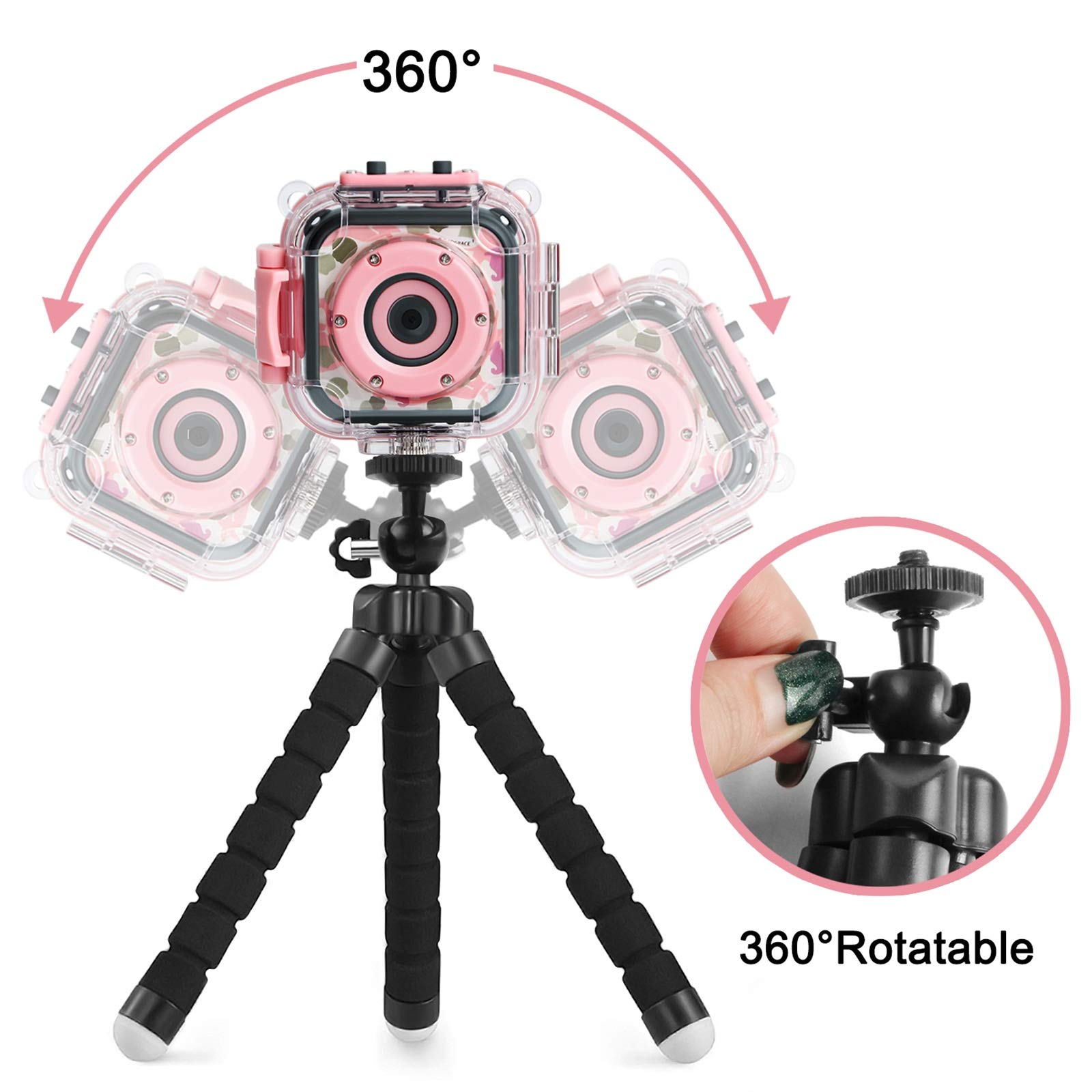 PROGRACE Mini Tripod Flexible Tripod for PROGRACE Kids Waterproof Camera Action Camera Lightweight Tripod Grip Stability