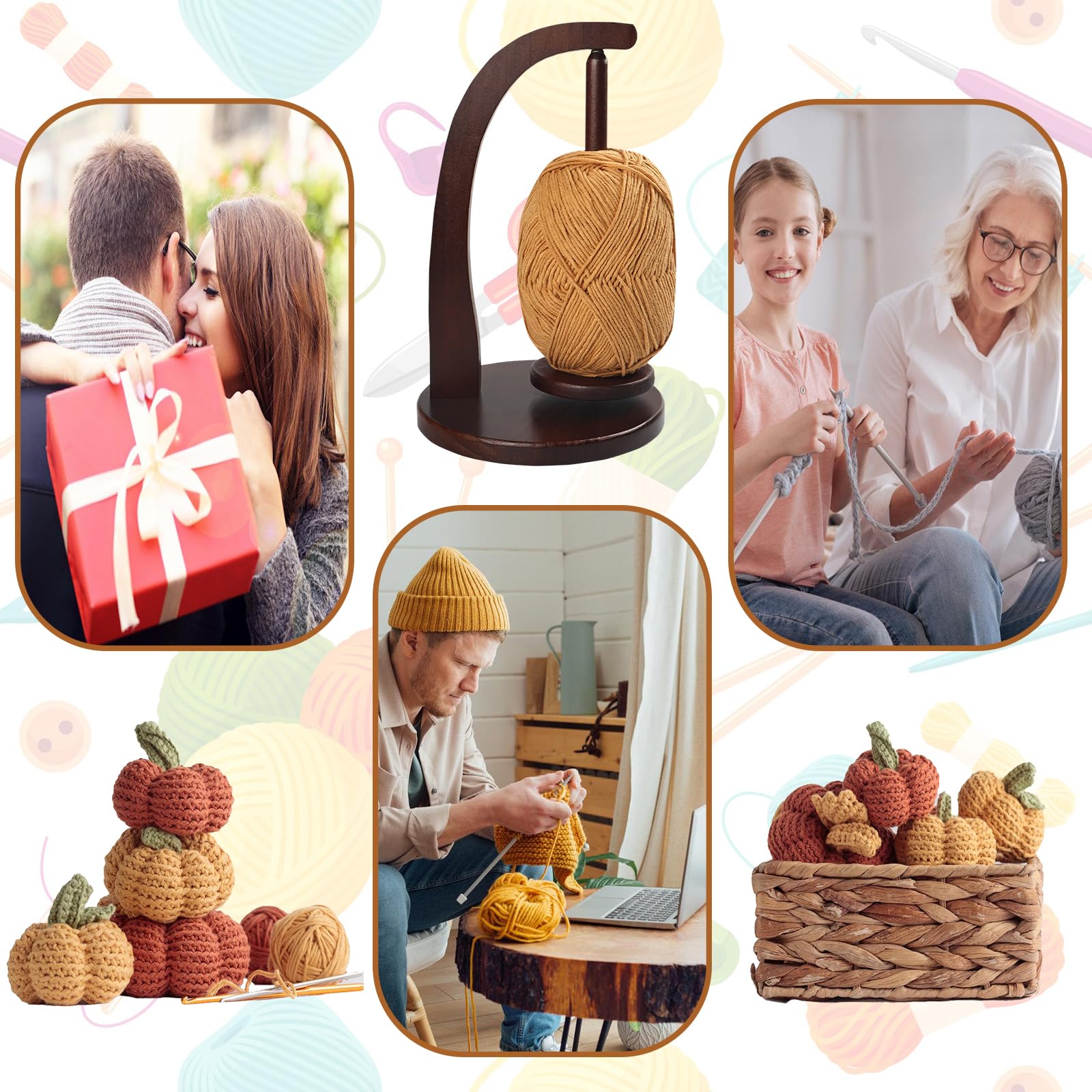 Yarn Spindle Dispenser for Crocheting, Wooden Yarn Ball Holder Stand Spinner, Yarn Dispenser for Knitting Rotating, Crochet Gift for Knitting Lovers (Walnut)