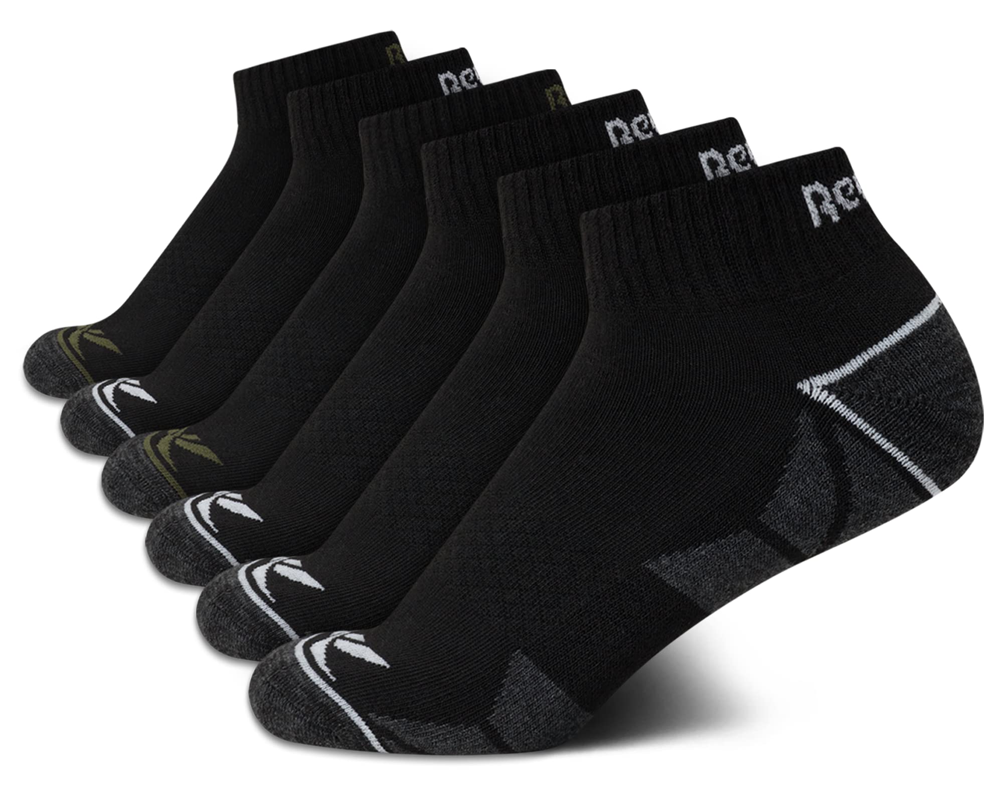 Reebok Boys' Quarter Socks - 6 Pack Stretch Performance Quarter Cut Arch Support Socks - Cushioned Athletic Socks for Boys, Size Large, Black/Grey