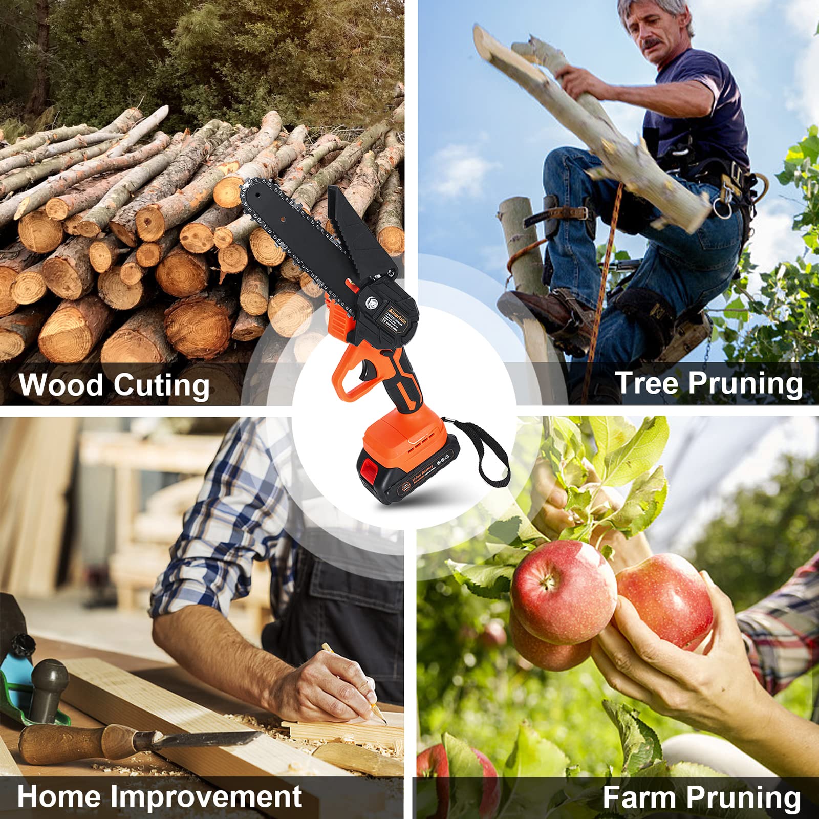 Mini Chainsaw,【UPGRADE 2022】Ainerixin 6-Inch Brushless electric Chainsaw with 2Pcs 24V 2.0Ah Batteries, 1.8Lb One-Hand Handheld battery chainsaw for Tree Trimming and Branch Pruning Wood Cutting