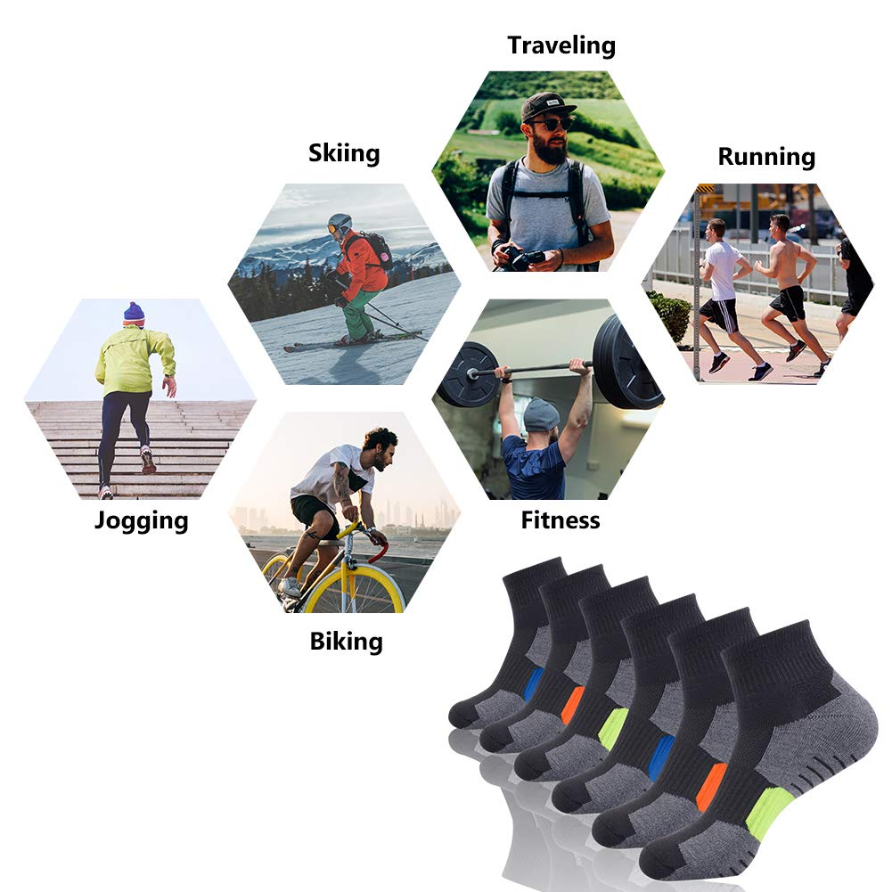 Mens Ankle Athletic Socks Cushioned Sports Running Casual Sock 6 Pack,Grey,Sock Size 10-13