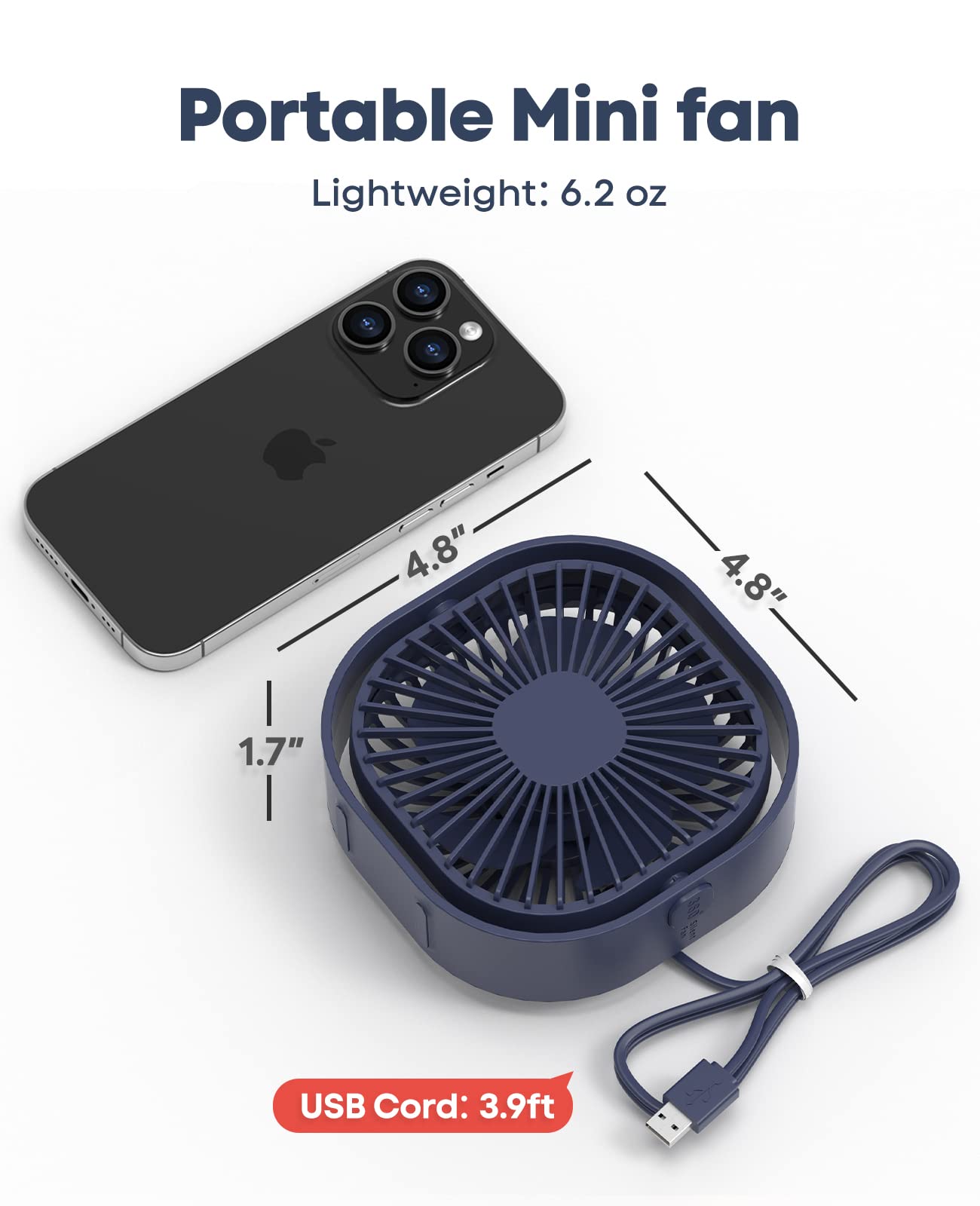 Mini Desk USB Fan Small: Mini USB Desk Fan Portable Small fan 3 Speeds Desktop Fans 4 Inch Quiet Cooling 360° Rotate Mini Table Fan - Office Bedroom Home