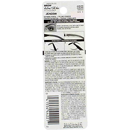 Maybelline New York Eyestudio Brow Define + Fill Duo Pencil, Auburn [265] 1 ea (Pack of 3)